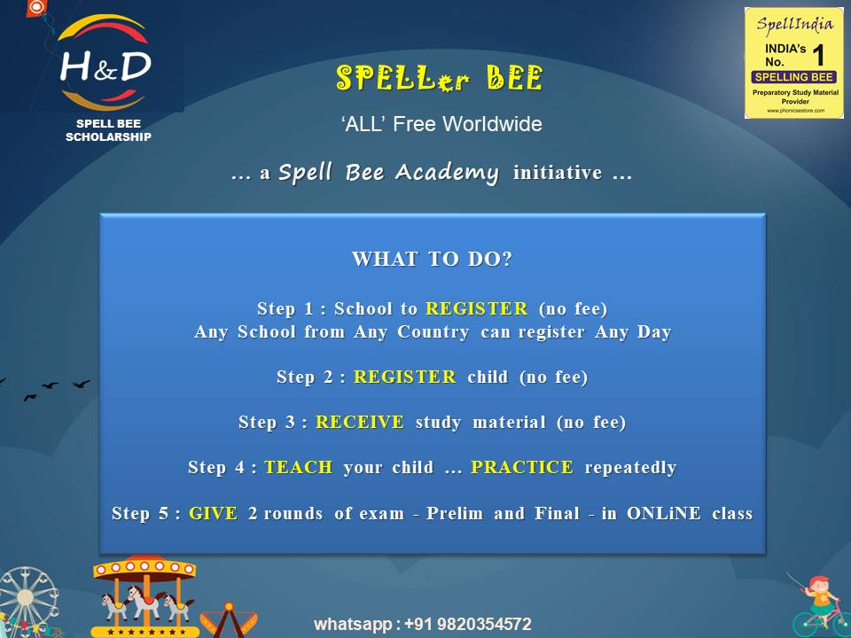 Spell Bee Exam FREE For ALL Schools Worldwide Registration ANY DAY